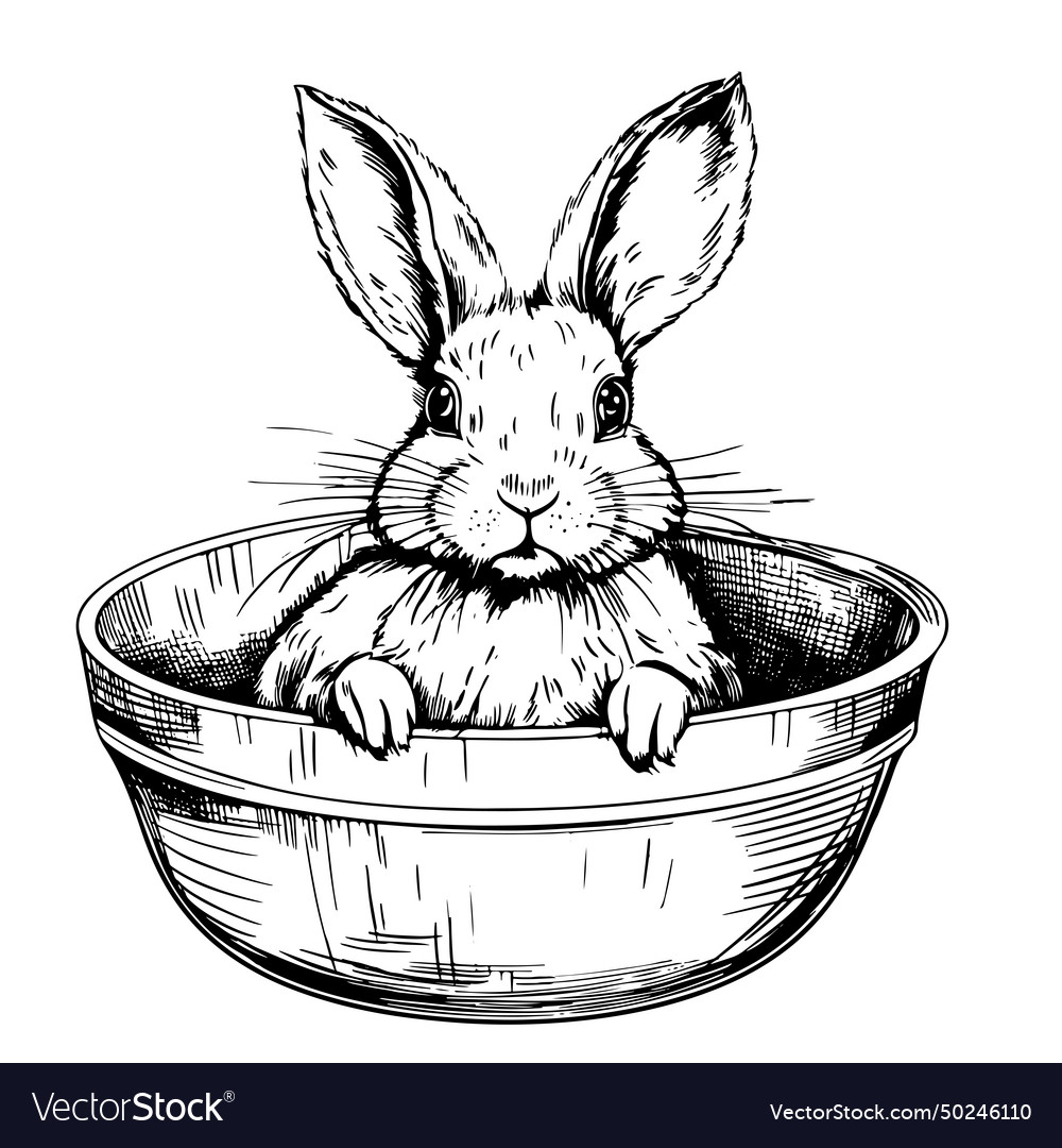 Cute easter bunny in a basket hand drawn sketch Vector Image