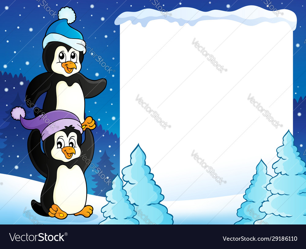 Cute Penguins in a Snowy Frame Royalty Free Vector Image