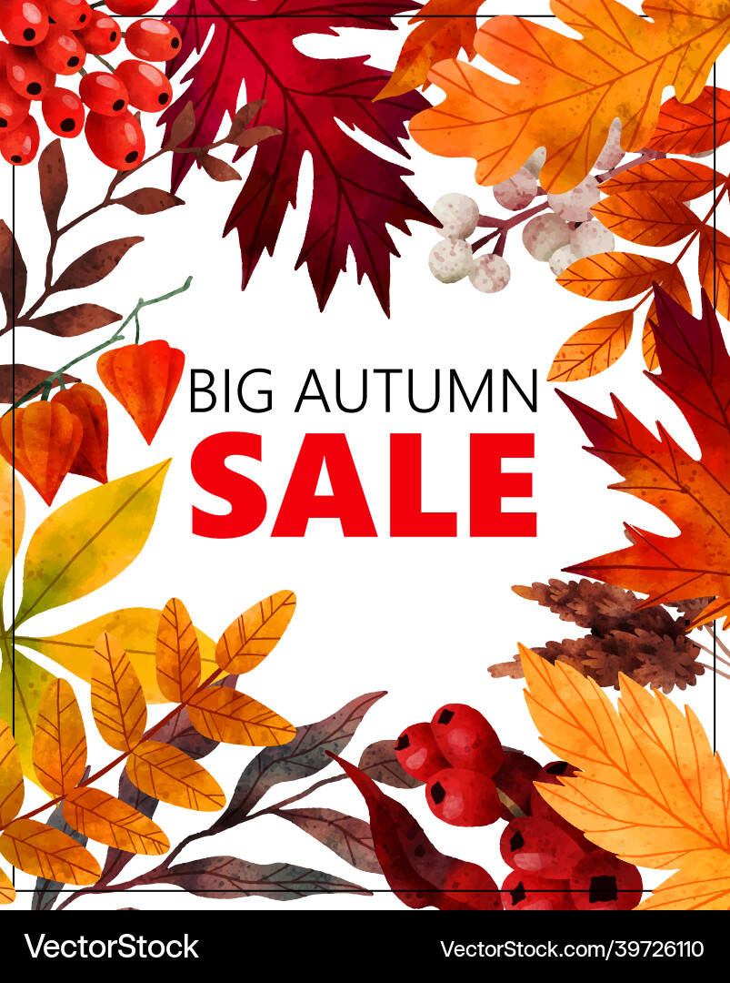 Fall leaves frame autumn banner hand drawn art Vector Image