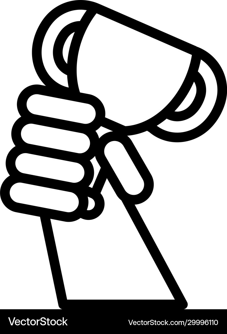 Hand lifting trophy cup award line icon Royalty Free Vector