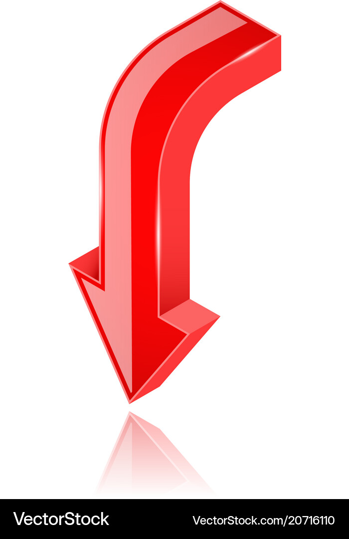 Red arrow 3d shiny downwards sign Royalty Free Vector Image