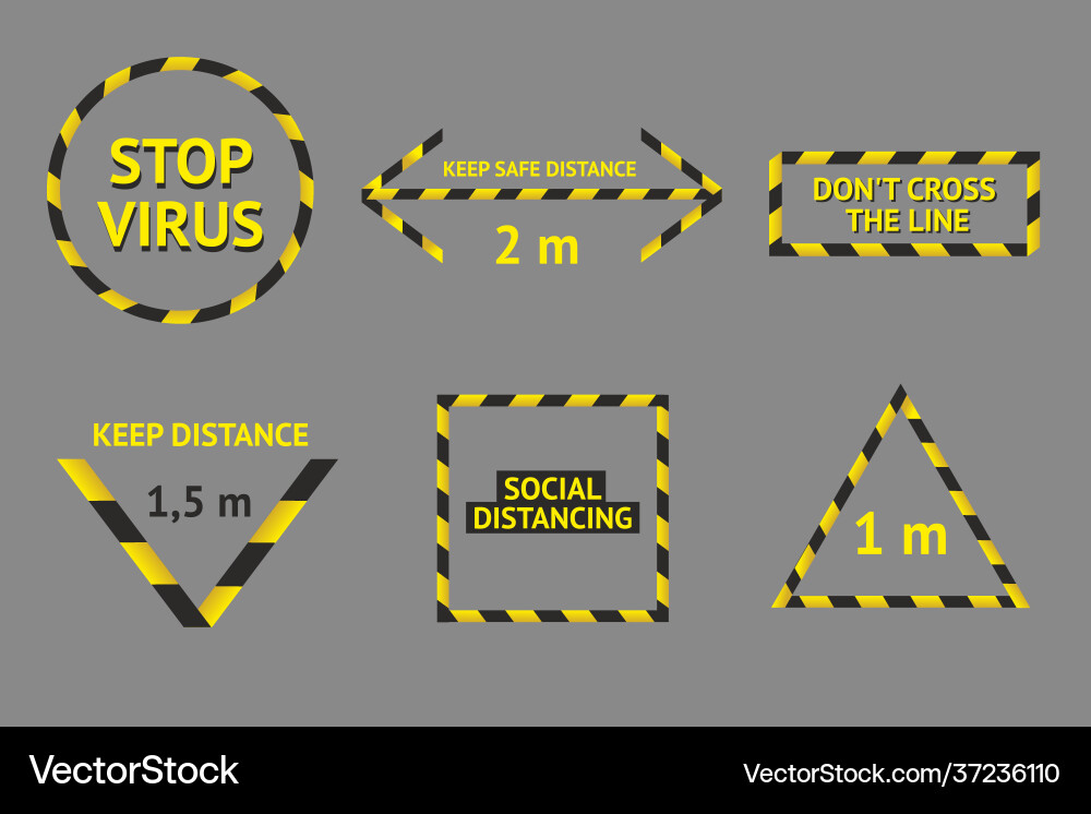 Social distancing banner collection barricade Vector Image