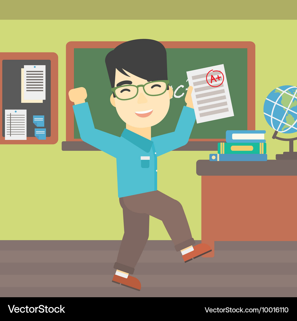 Student holding test paper with best result Vector Image