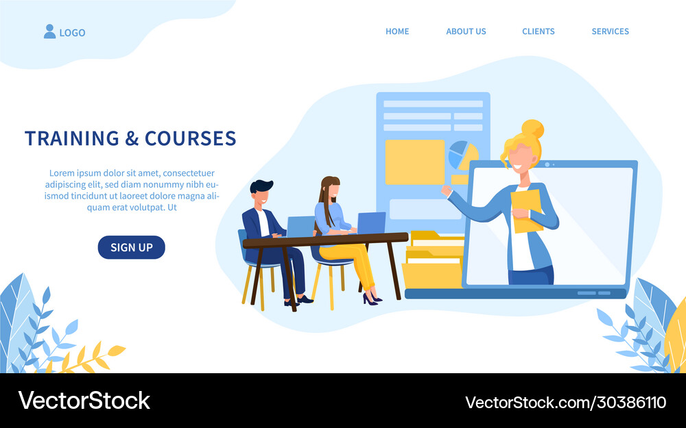Training and courses theme with online teacher Vector Image