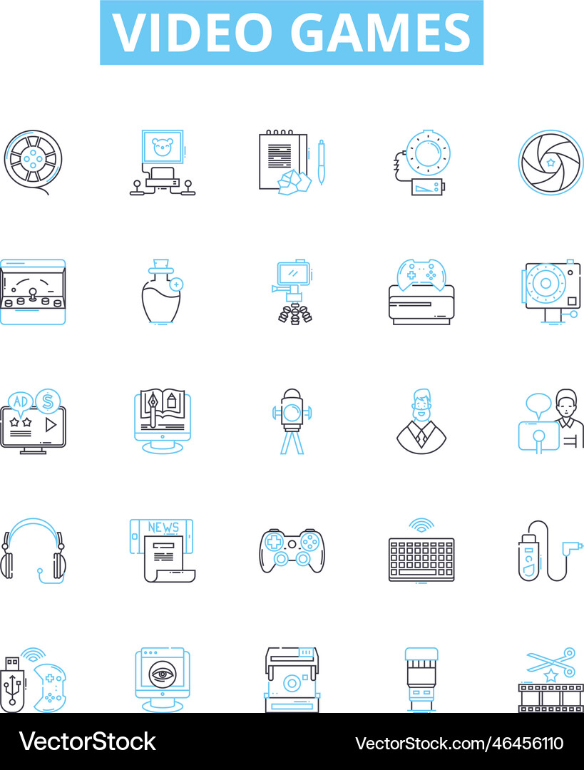 Video games line icons set gaming Royalty Free Vector Image