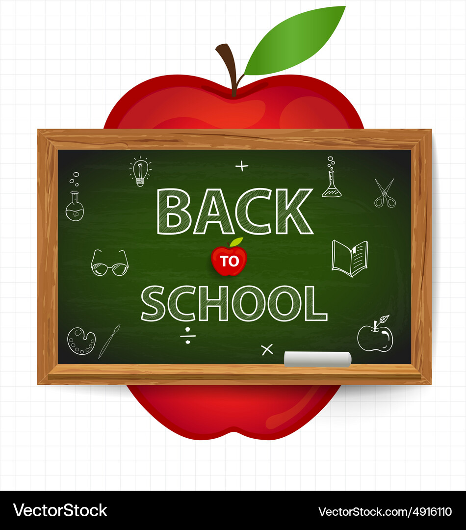 Welcome back to school with blackboard and apple Vector Image