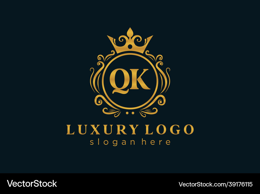 Initial qk letter royal luxury logo template Vector Image