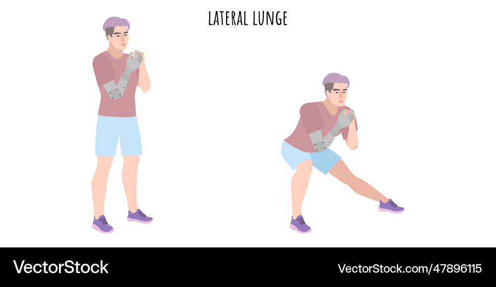 Man with a prosthetic hand doing lateral lunge Vector Image