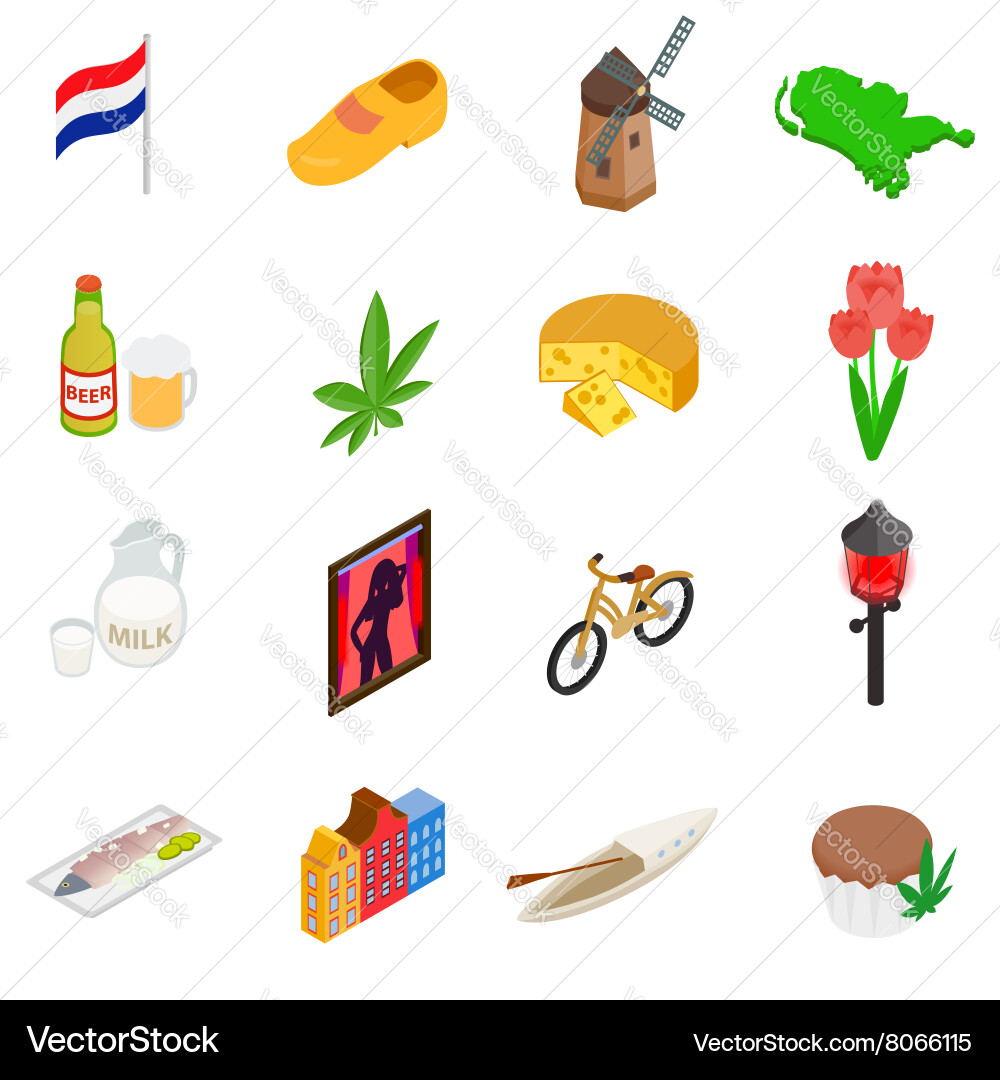Netherlands icons set isometric 3d style Vector Image