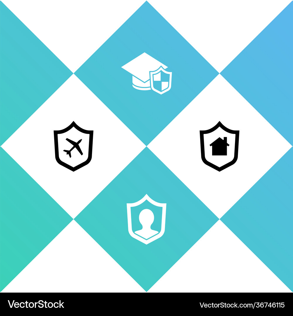Set plane with shield life insurance graduation Vector Image