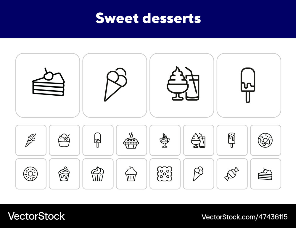 Sweet desserts line icon set Royalty Free Vector Image