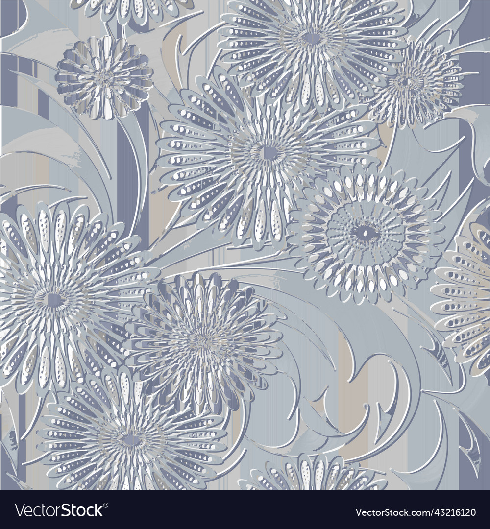 3d embossed striped floral seamless pattern Vector Image