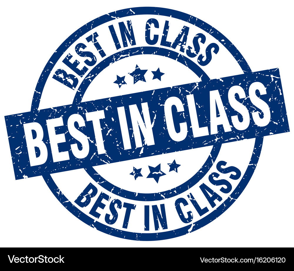 Best in class blue round grunge stamp Royalty Free Vector