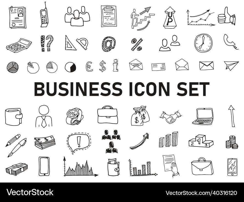 Business icons hand drawn set Royalty Free Vector Image