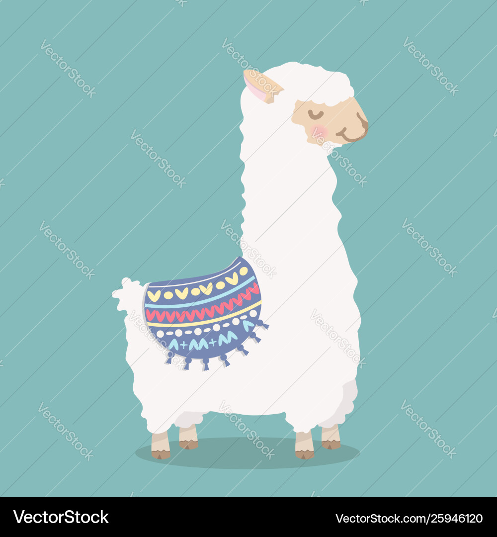 Cute funny alpaca fluffy cartoon Royalty Free Vector Image