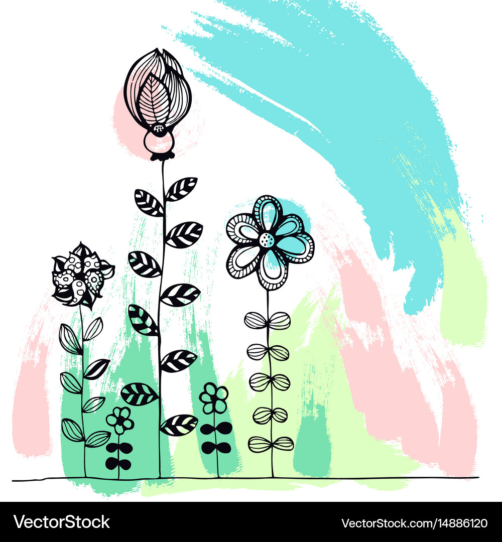 Doodle flowers on a colourful background Vector Image