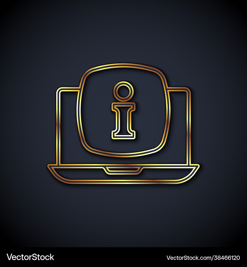 Gold line laptop with information icon isolated Vector Image