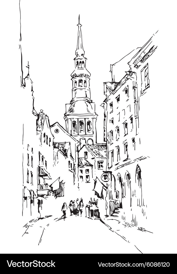 Hand made sketch old street Royalty Free Vector Image