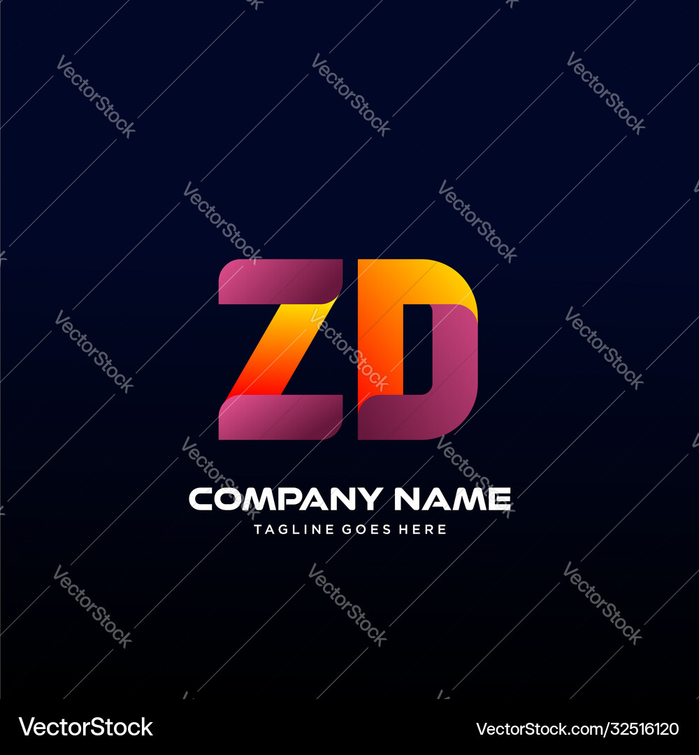 Letter zd initial logo with colorful Royalty Free Vector