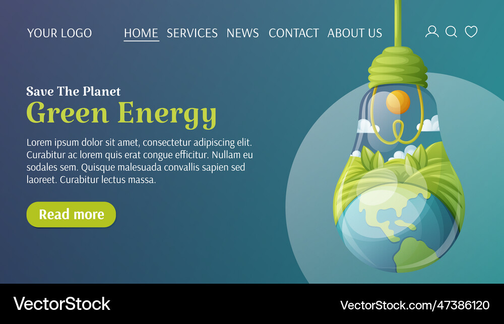 Light bulb with earth and landscape web template Vector Image