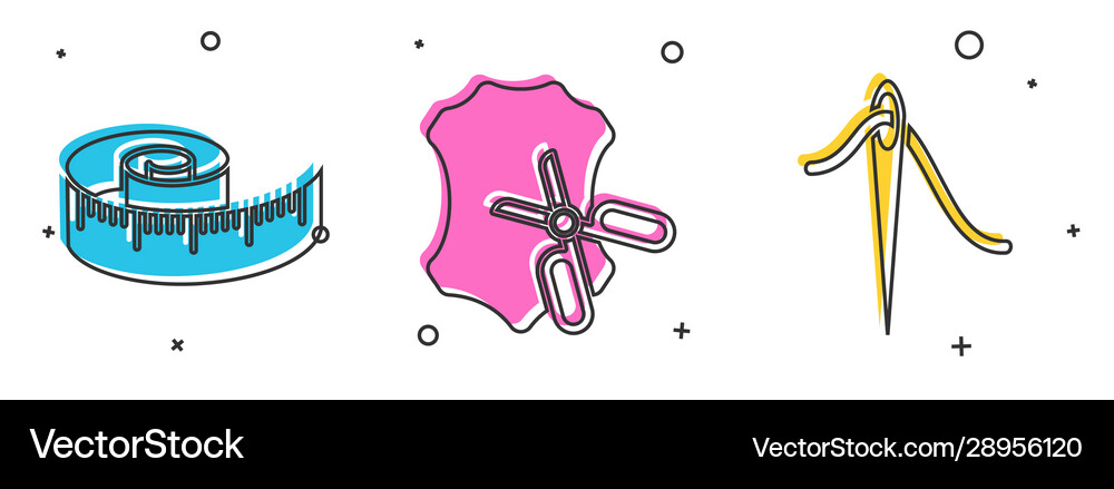 Set tape measure scissors and leather needle Vector Image