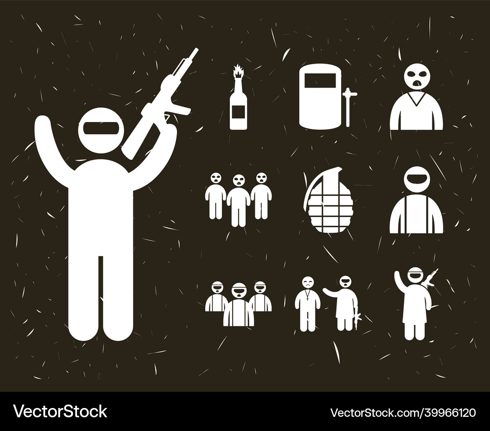 Ten extremists silhouettes icons Royalty Free Vector Image