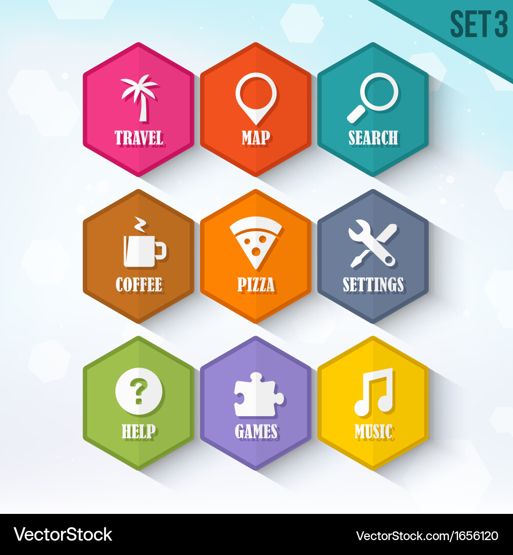 Trendy Rounded Hexagon Icons Set 3 Royalty Free Vector Image
