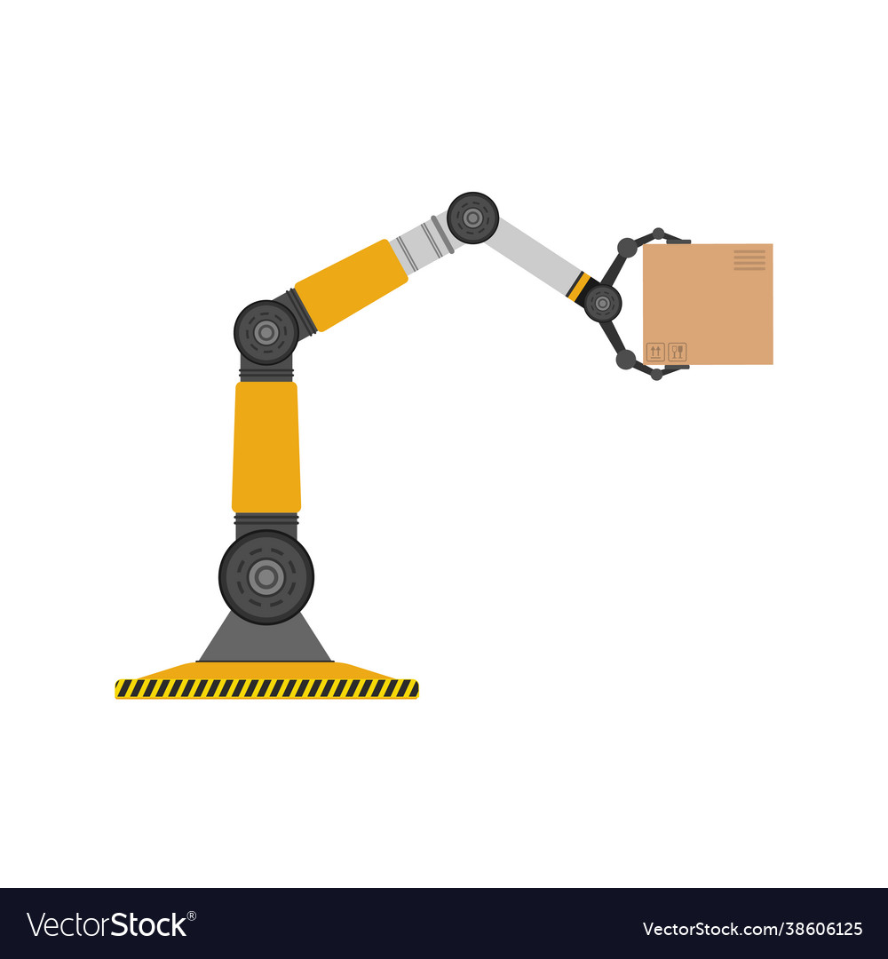 A mechanical robot holds box industrial robotic Vector Image
