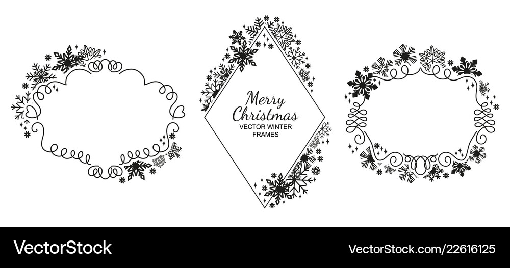 Black-white snow flake frame collection christmas Vector Image