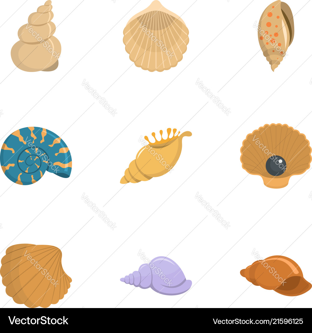 Conch icons set cartoon style Royalty Free Vector Image