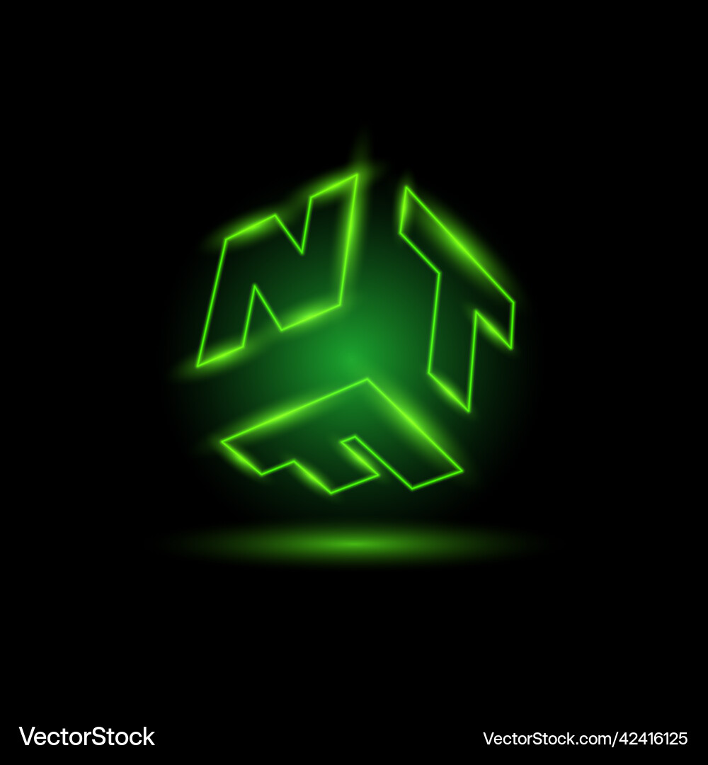 Green neon nft text icon abbreviation Royalty Free Vector