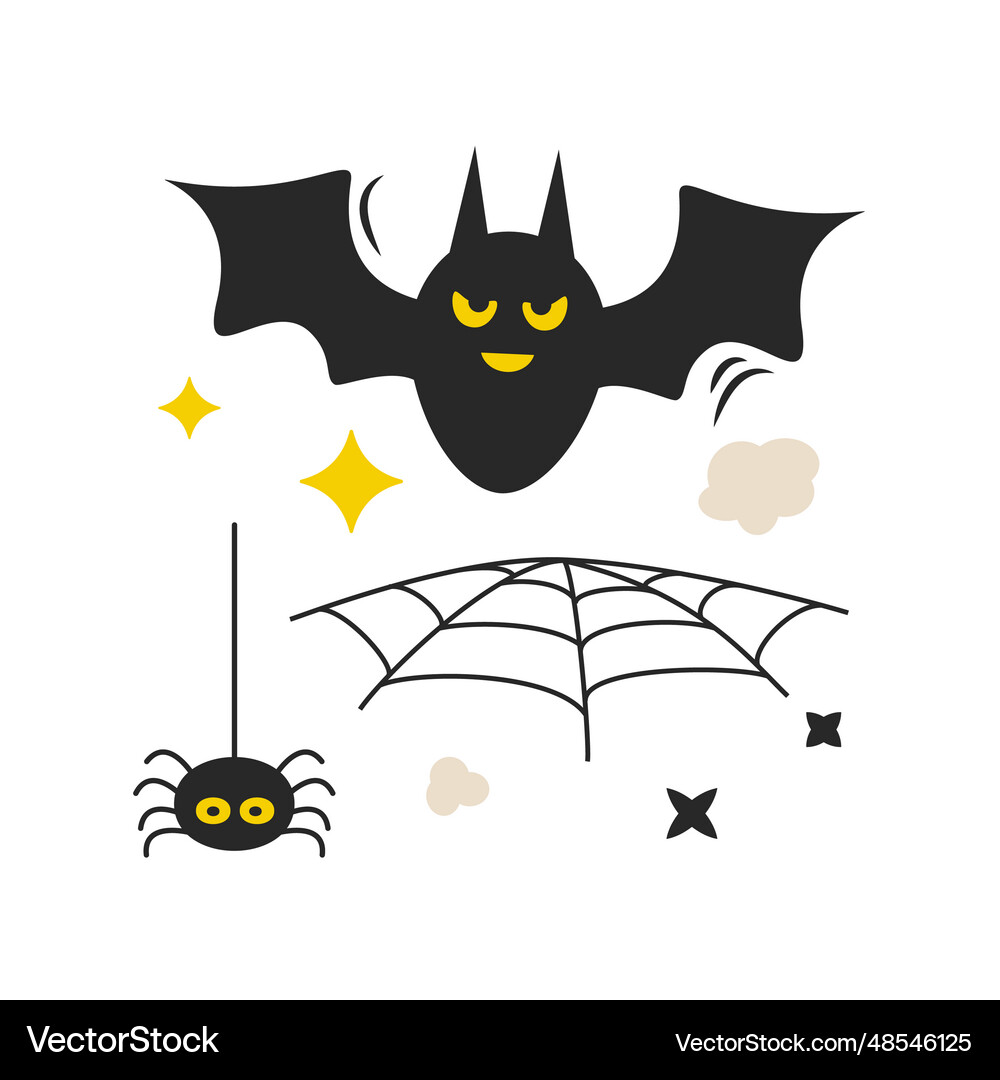 Halloween cartoon elements bat and spider Vector Image