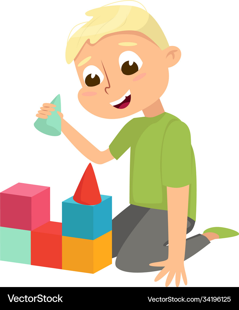 Little boy sitting and learning geometrical Vector Image