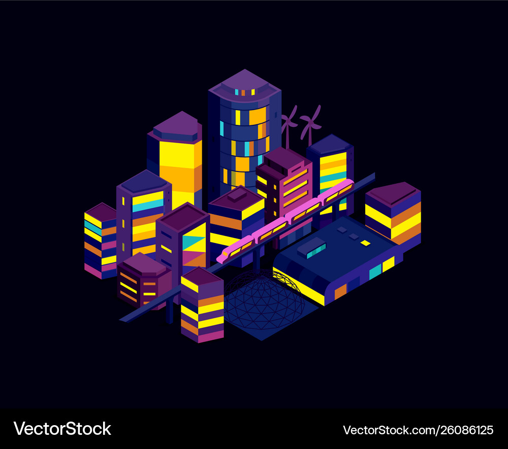 Night city isometric landscape modern Royalty Free Vector