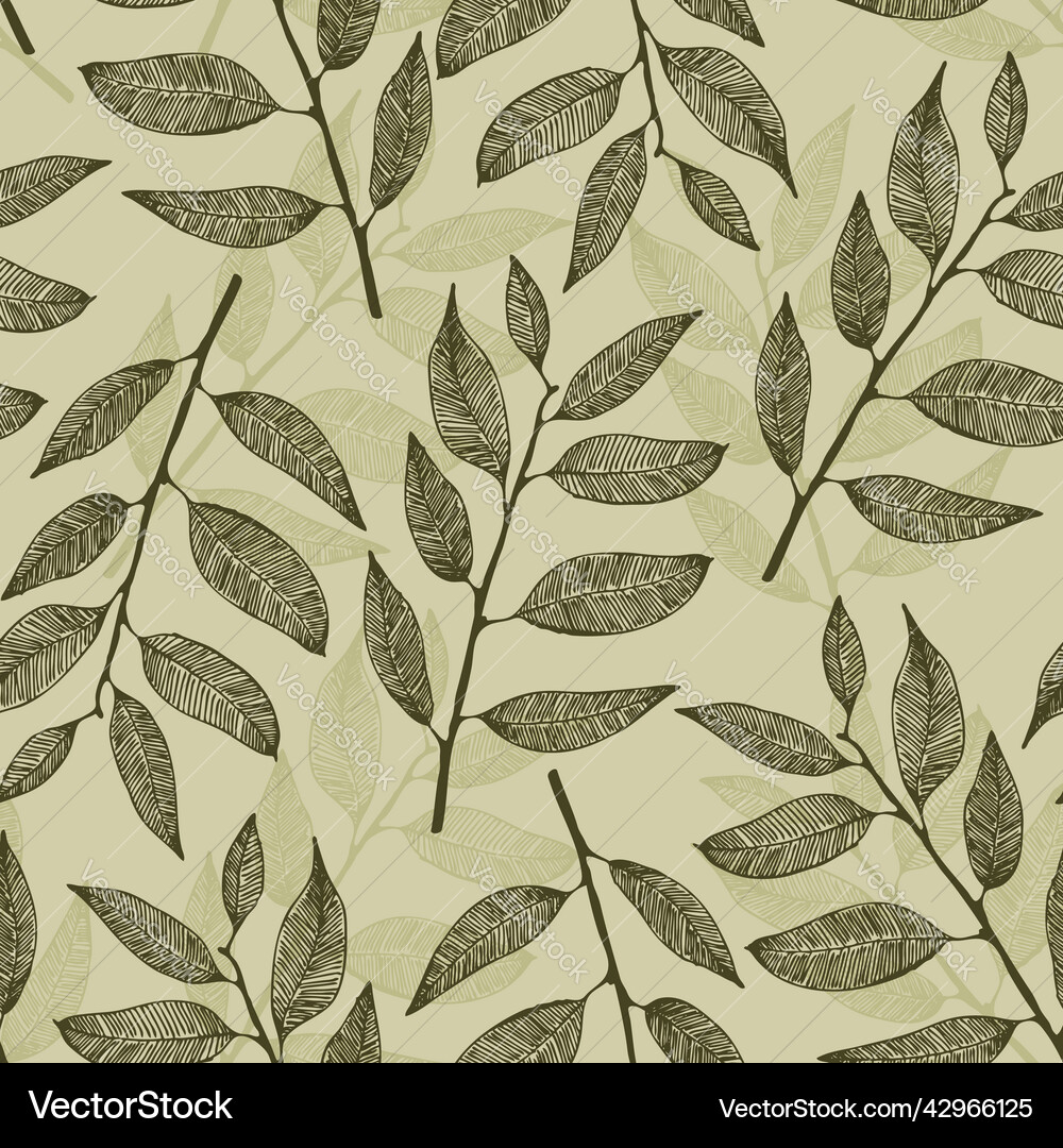 Seamless background with hand drawn leaves Vector Image