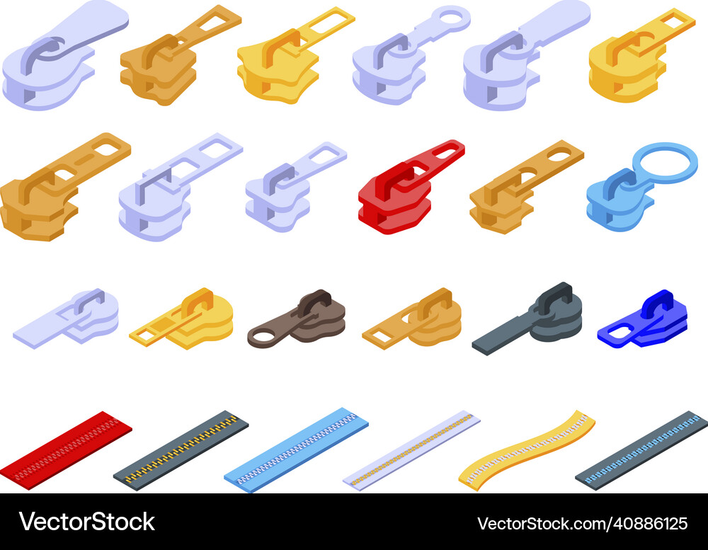 Zipper icons set isometric style Royalty Free Vector Image