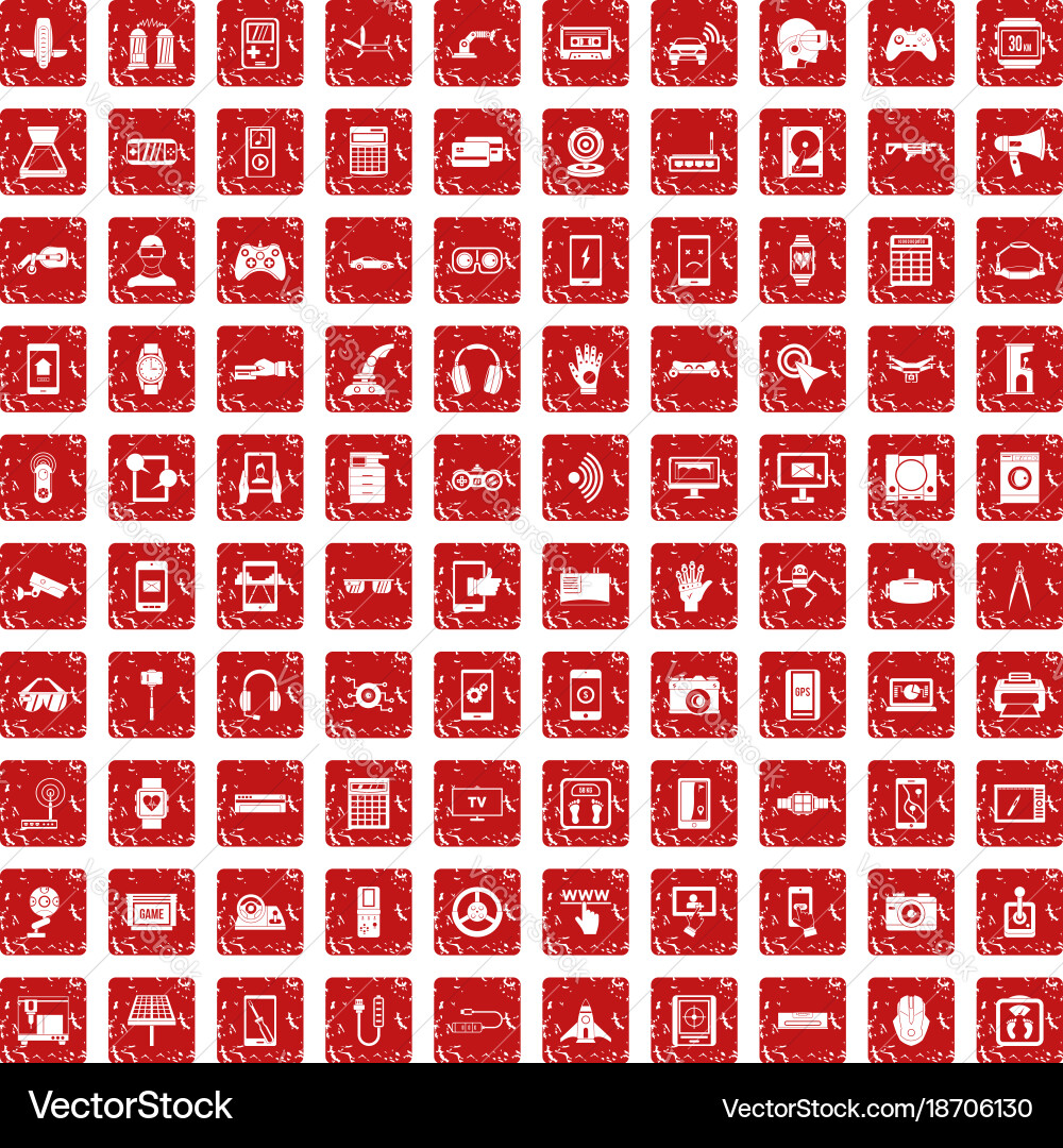 100 adjustment icons set grunge red Royalty Free Vector