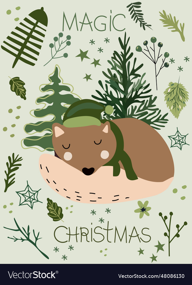 Christmas poster with winter trees stars Vector Image