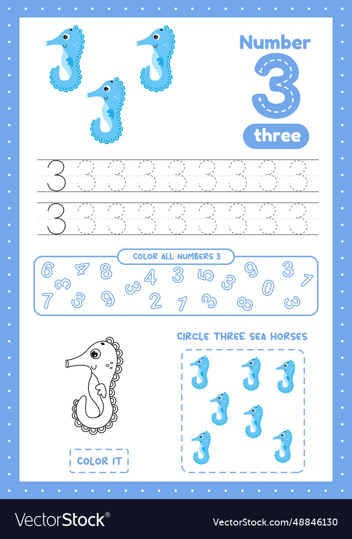 Learning number 3 many games on one a4vpage Vector Image