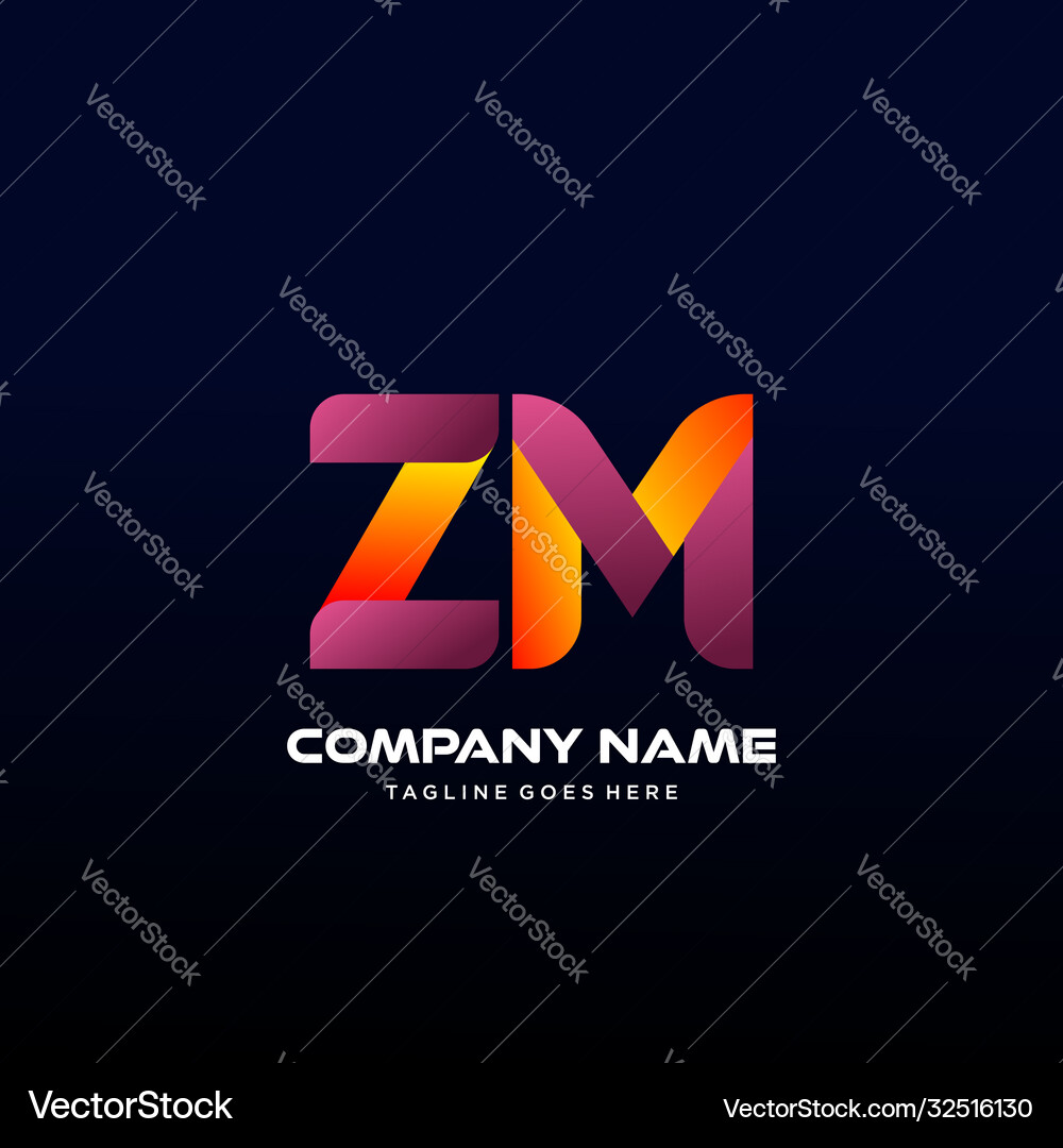 Letter zm initial logo with colorful Royalty Free Vector