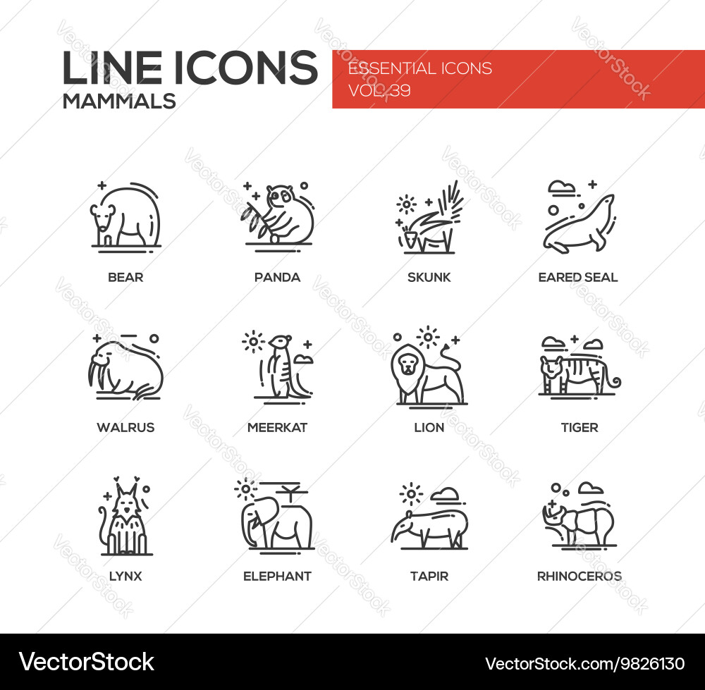 Mammals - line design icons set Royalty Free Vector Image