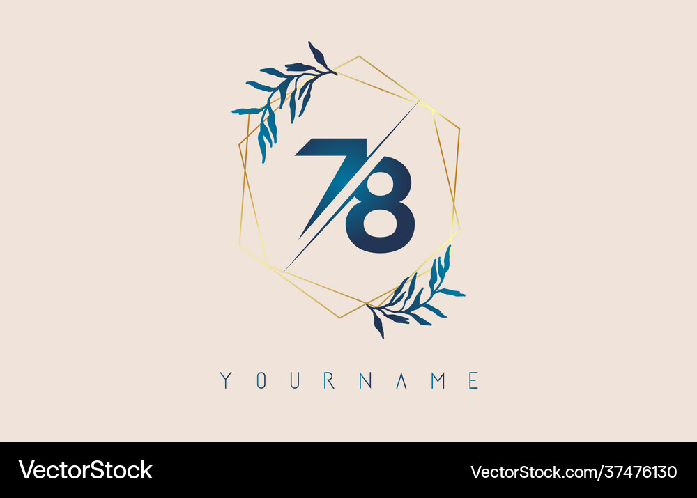 Number 78 7 8 logo with golden polygon frames Vector Image