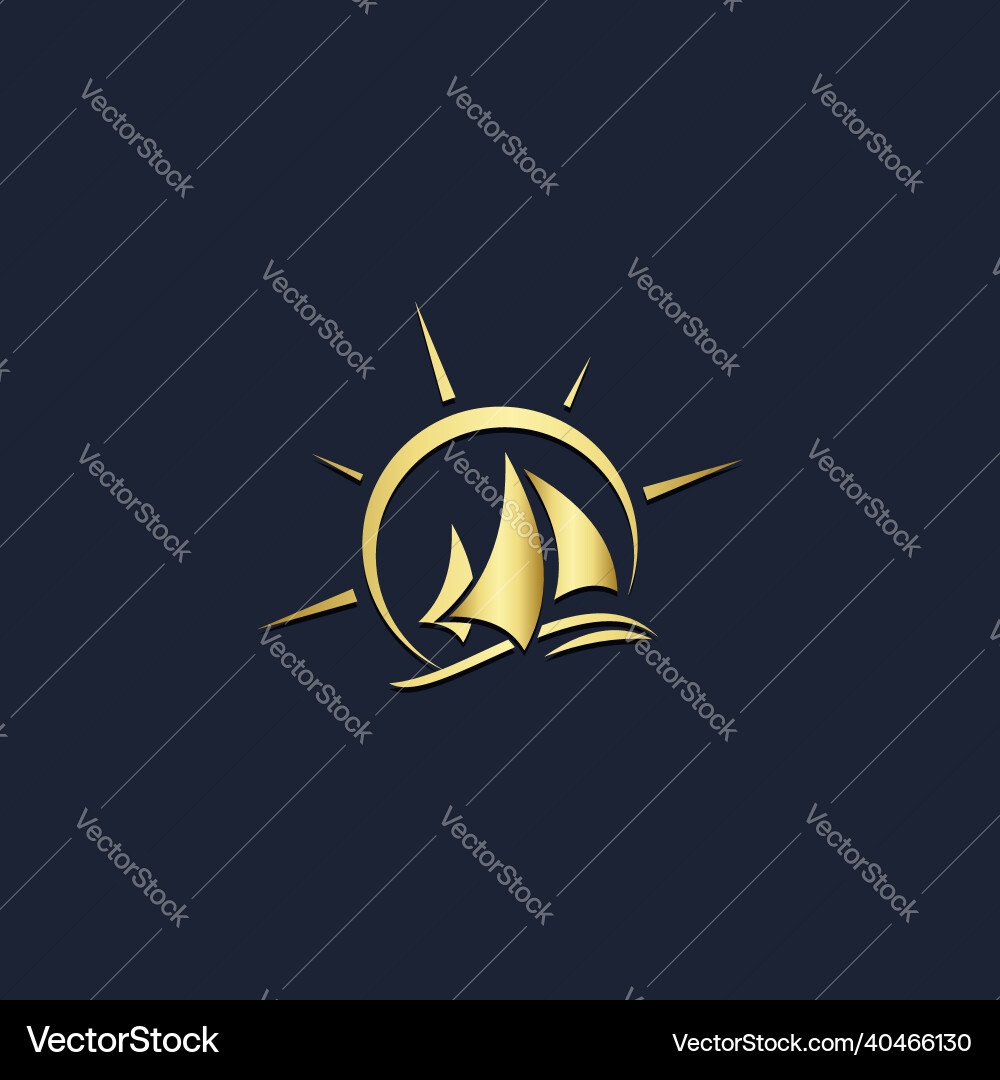 Sailing boat round star gold logo Royalty Free Vector Image