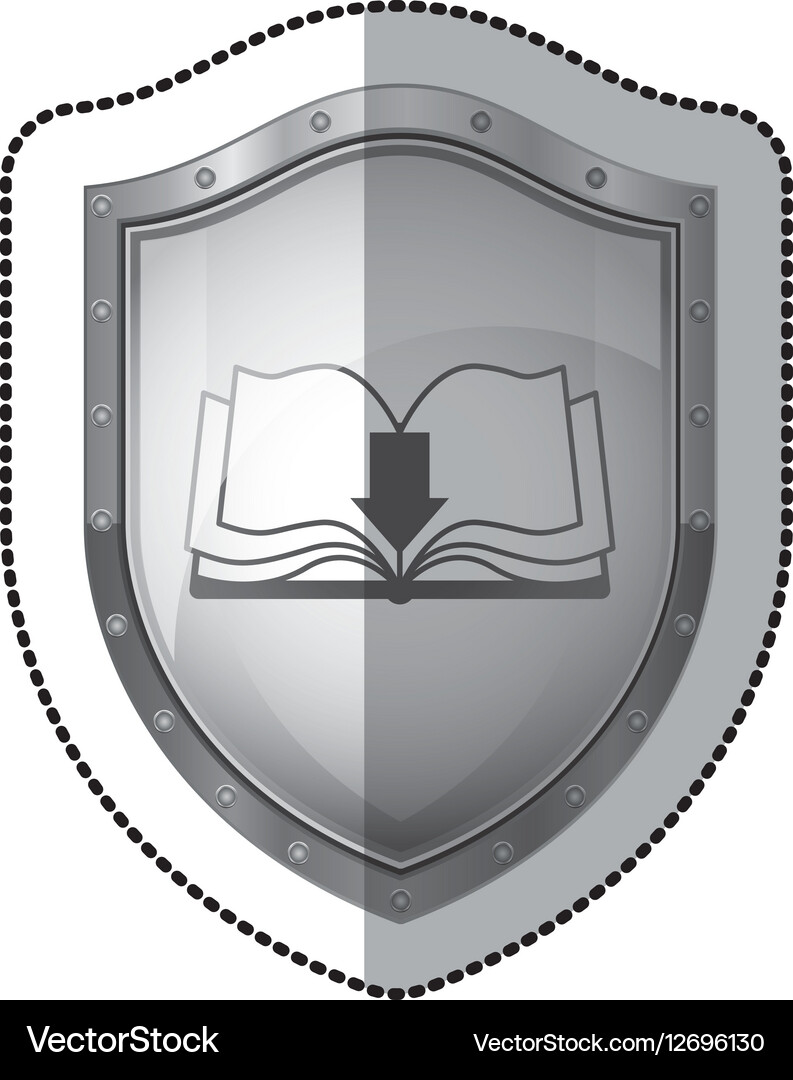 Sticker shield with wavy pages book and arrow Vector Image