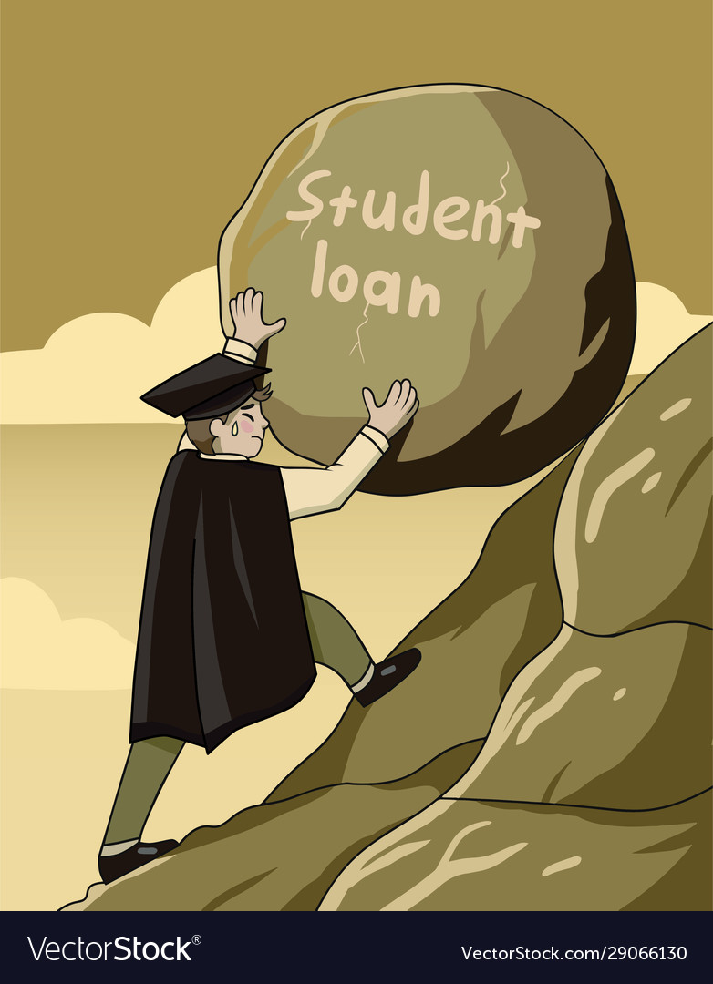 Student loan concept with a graduate pushing a Vector Image Student loan concept with a graduate pushing a Vector Image