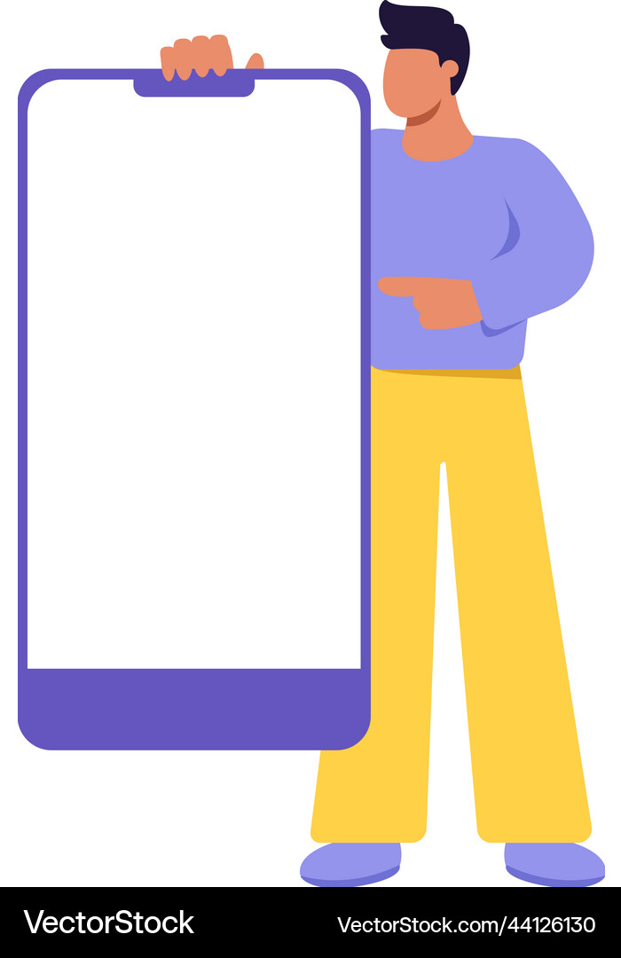 Tiny man standing and pointing at big blank Vector Image