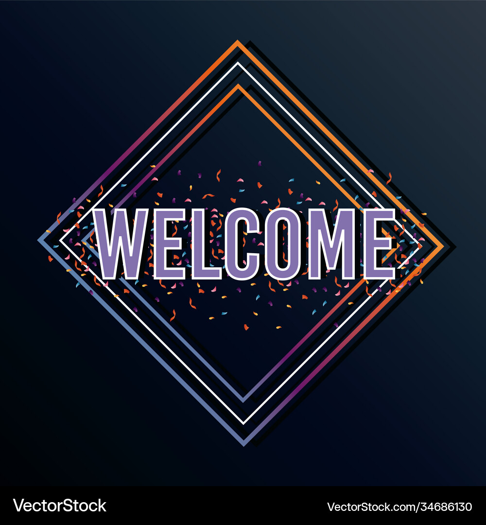Welcome label lettering in diamond figure Vector Image