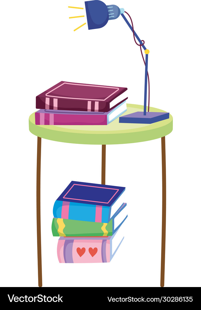 Book day table with books lamp decoration Vector Image