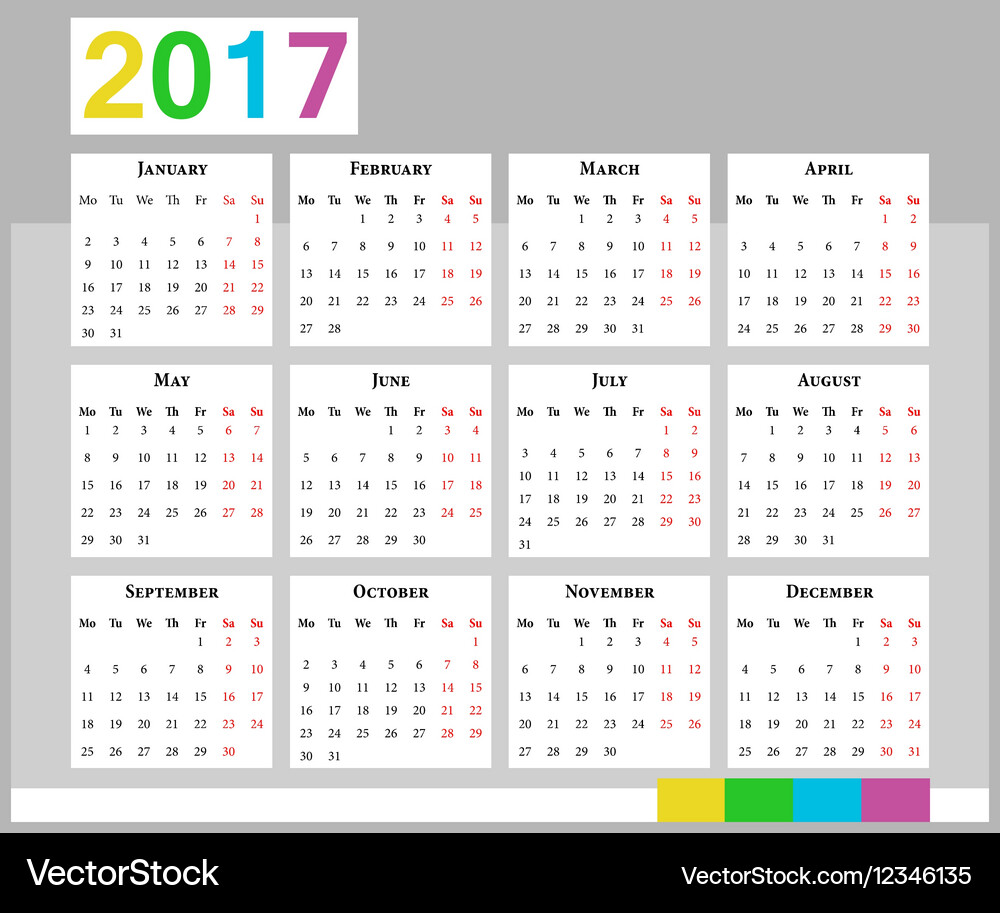 Calendar week starts on monday Royalty Free Vector Image