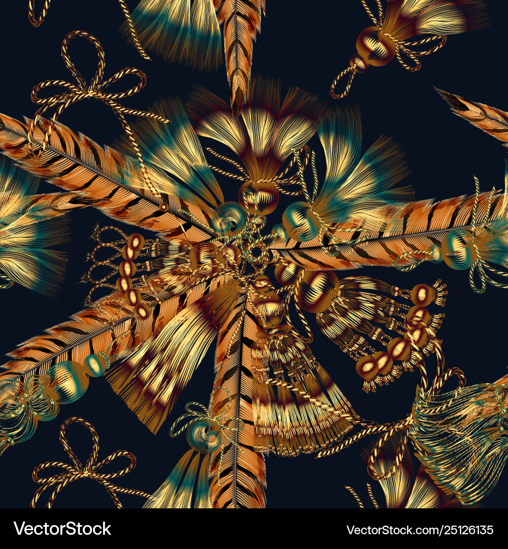 Fashion pattern with ffeathers and tassles Vector Image